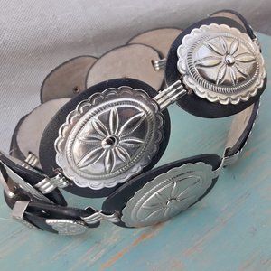 Accessories | Vintage Conch Belt Boho Western Silver Metal And Leather ...